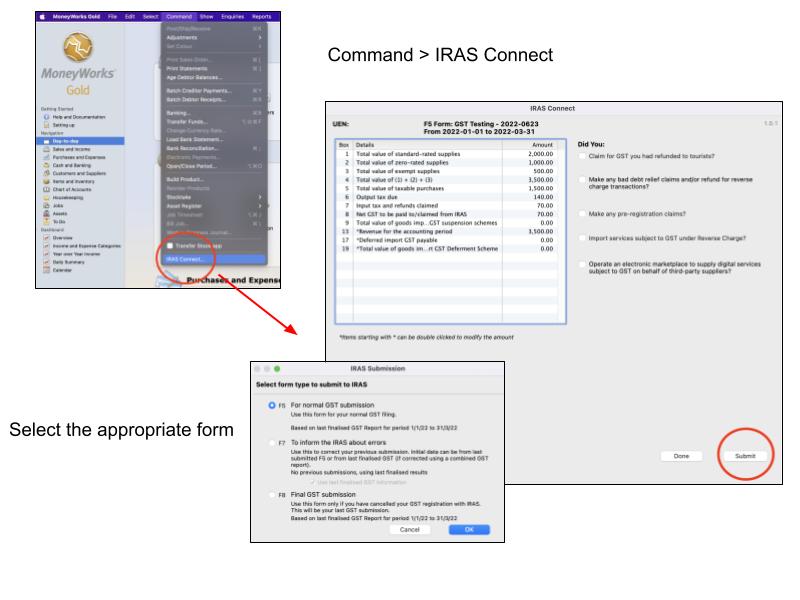 Submit GST Form 5 to IRAS from the MoneyWorks accounting system ...