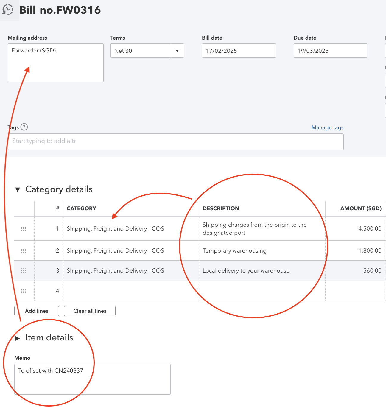 QuickBooks Online (QBO) ledger memo